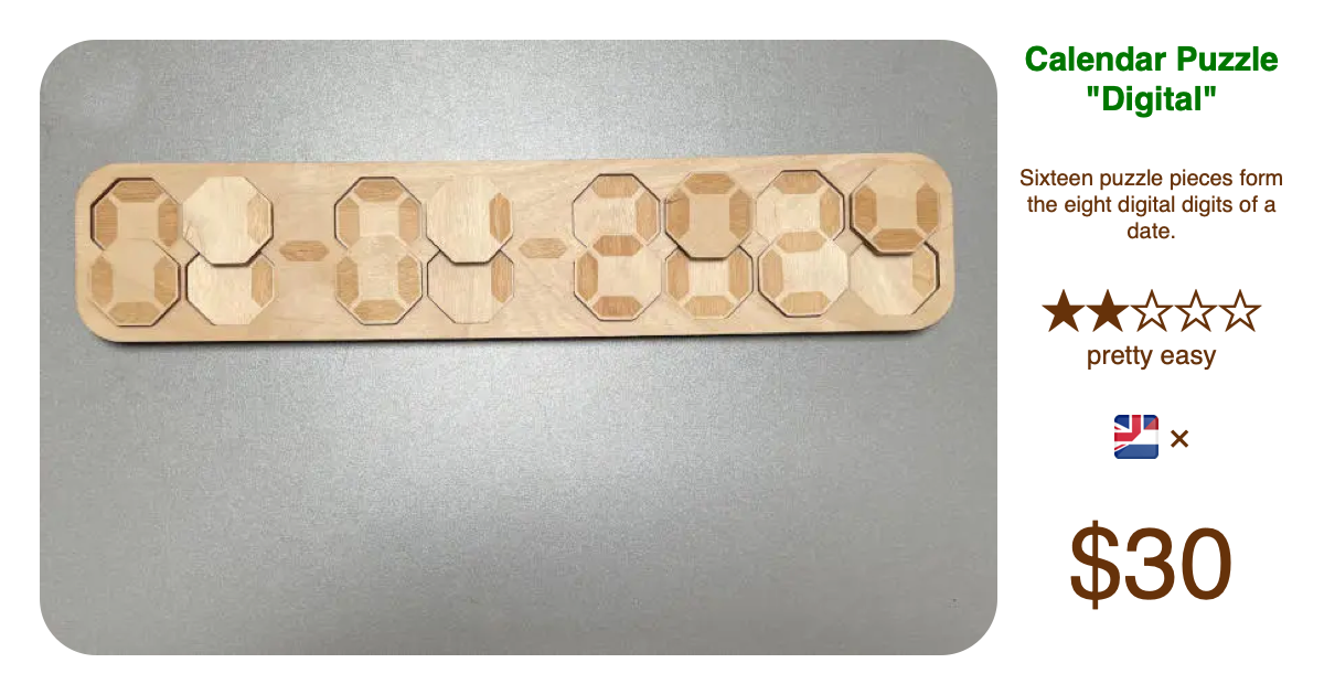 Calendar Puzzle "Digital" from Praxis Puzzles