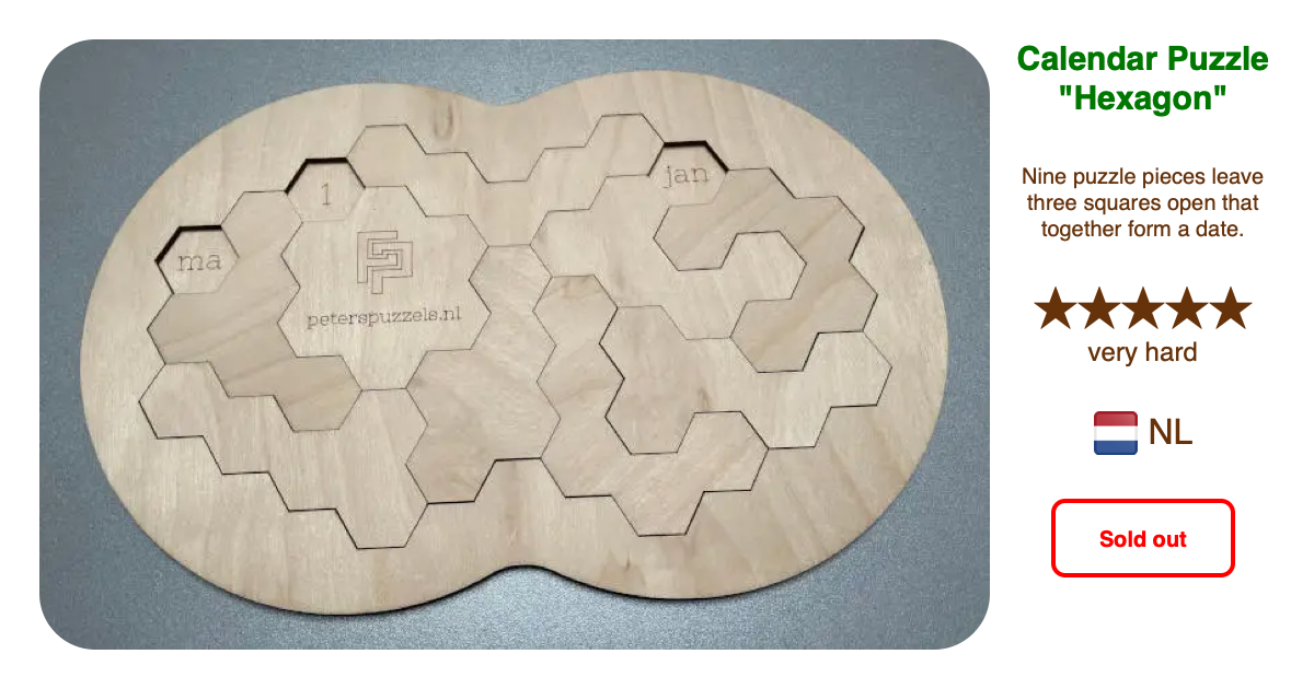 Calendar Puzzle "Hexagon" from Praxis Puzzles