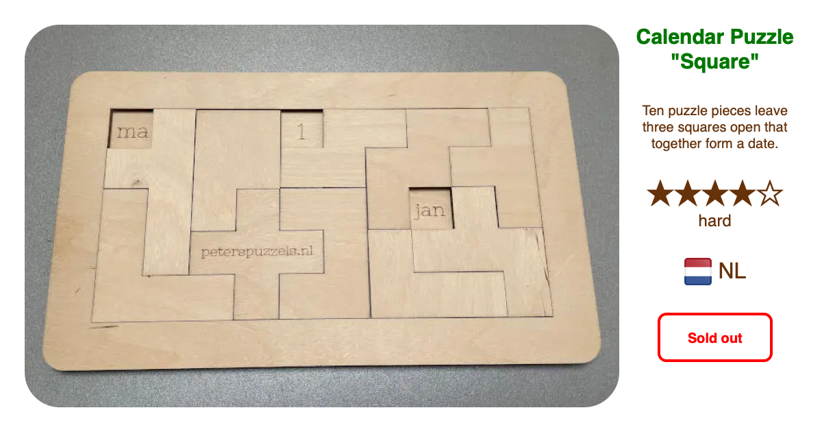 Calendar Puzzle "Square" from Praxis Puzzles